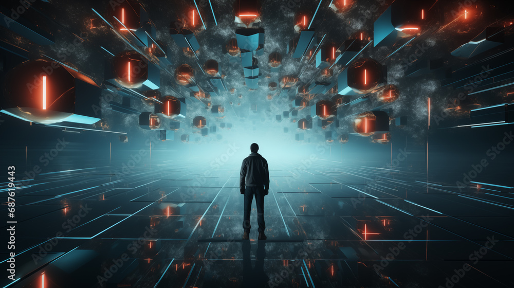 Person linked to the metaverse. Integration into a digital reality of ...