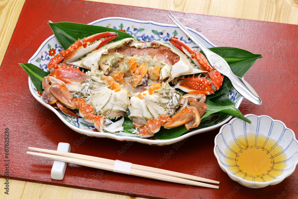 steamed Japanese blue crab (watarigani), Japanese cuisine Stock Photo ...