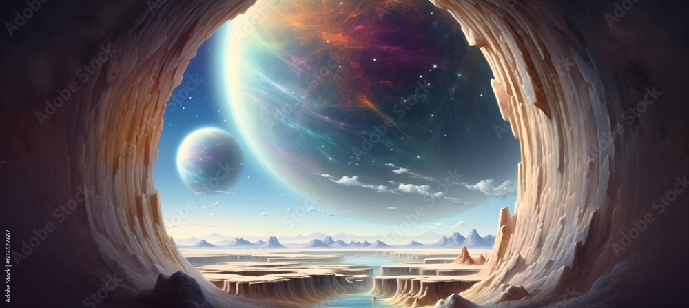 Outer space travel and exploration to a uninhabited new world - surreal ...