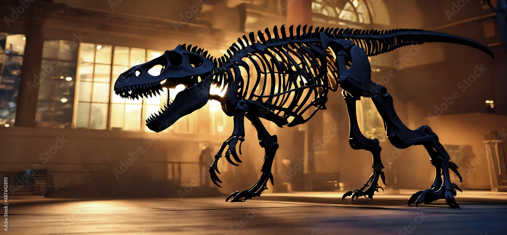 skeleton of a Tyrannosaurus rex dinosaur in museum. T-Rex Tyrannosaurus ...