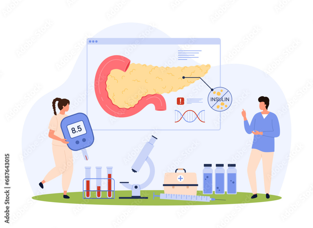 Diabetes type 1 and 2, diagnosis of endocrinology vector illustration ...