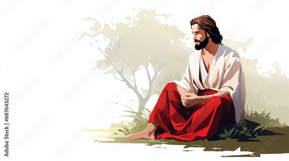 vector jesus, white background, jesus biblical smiling, young man, 30 ...