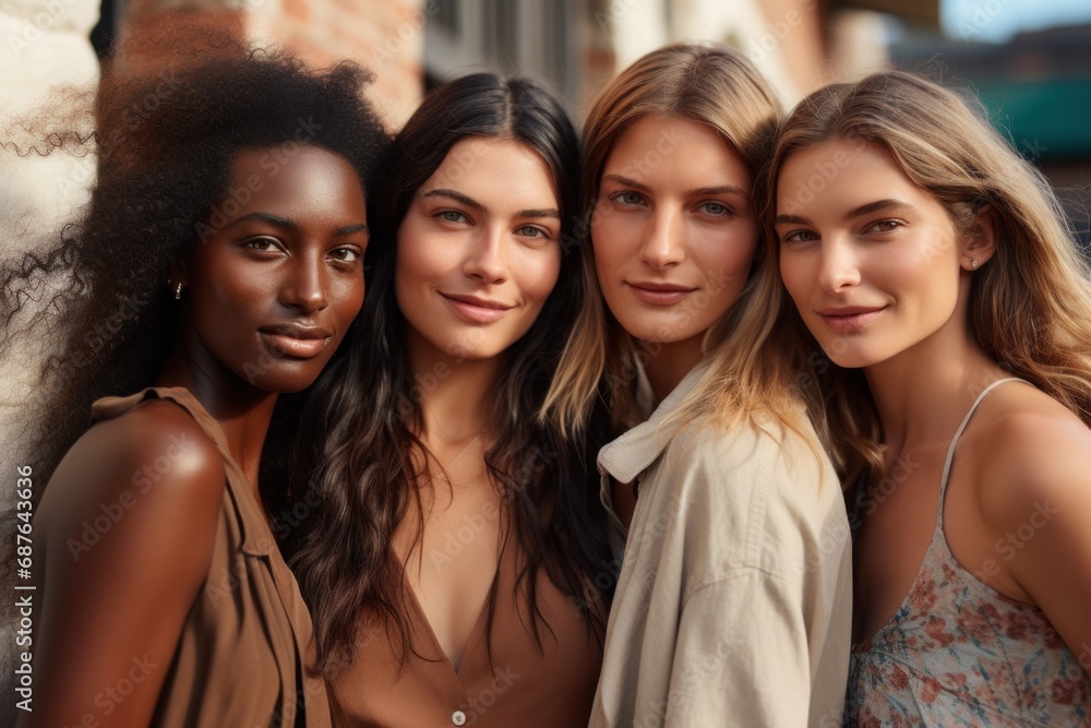 Beautiful women with various skin tones, group of people from different ...