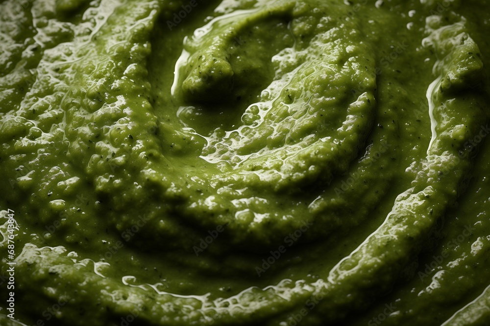 Pesto spread texture background. Green Italian homemade spilled sauce ...