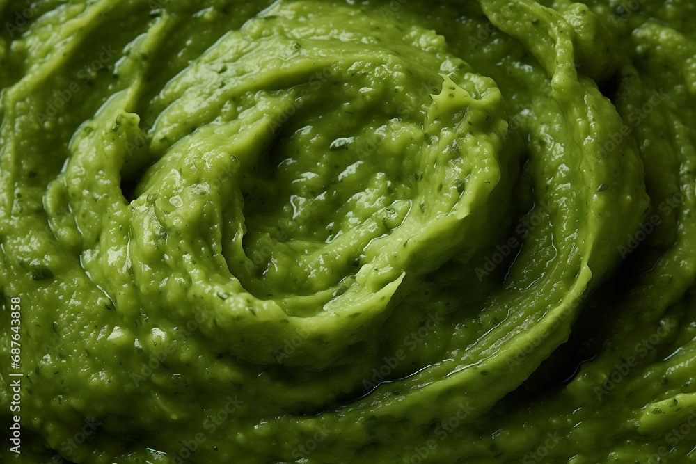 Pesto spread texture background. Green Italian homemade spilled sauce ...