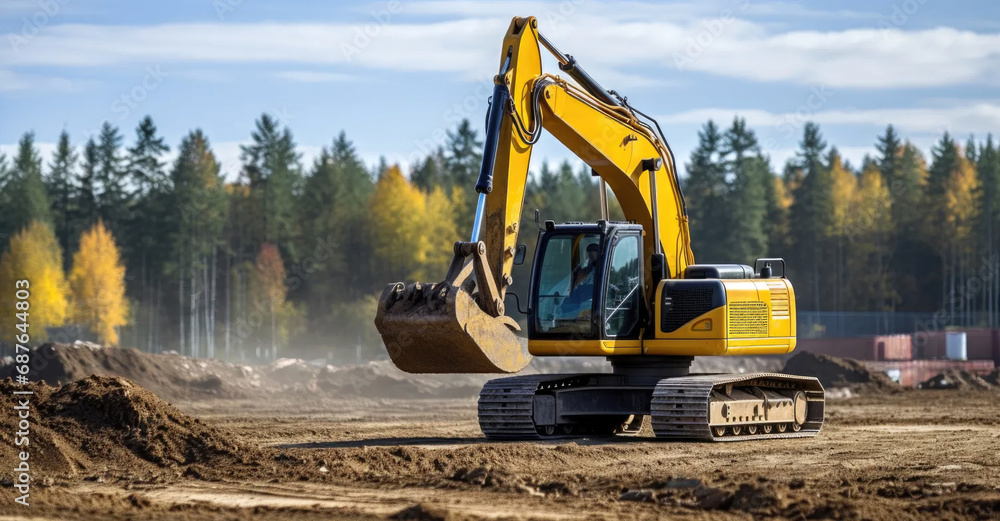 Industrial Excavator Driving To Complete Work Tasks Stock Photo | Adobe ...