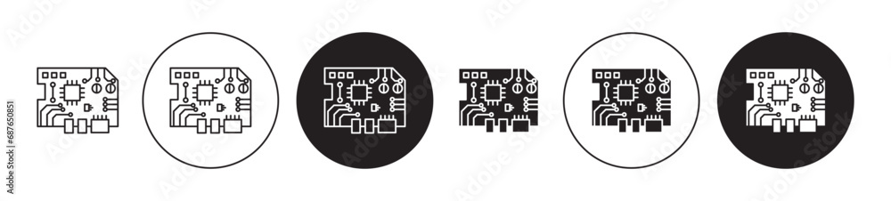 PCB symbol set. Circuit with semiconductor icon in suitable for apps ...