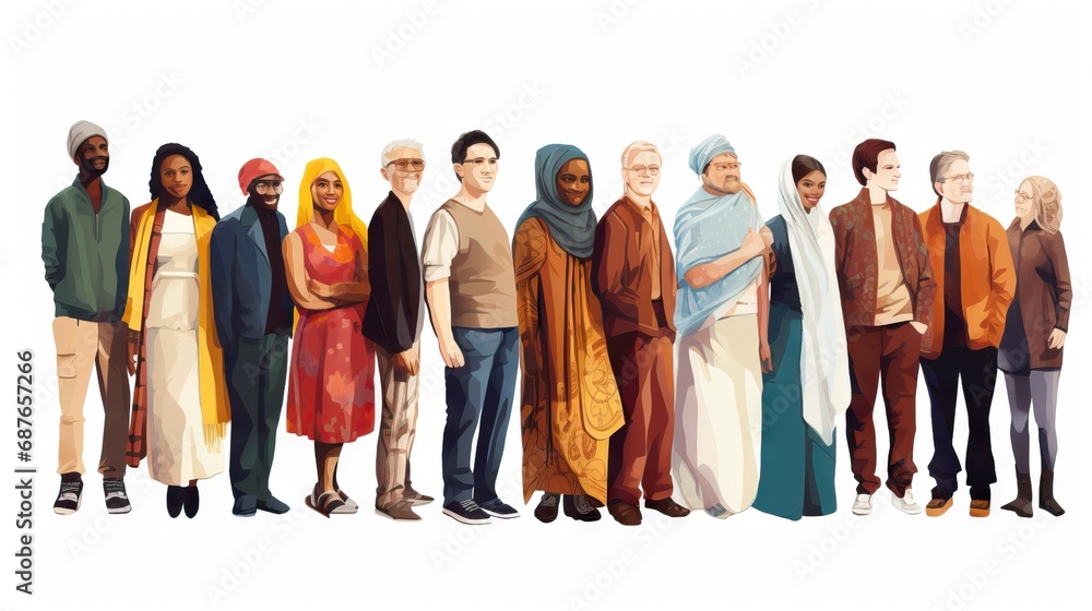 Multicultural group of people standing together in different colors ...