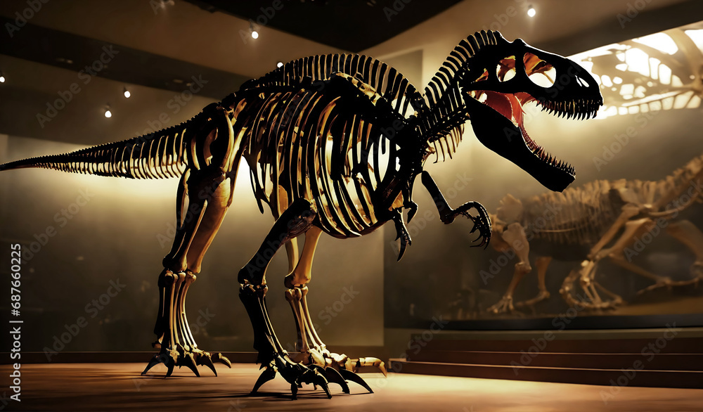skeleton of a Tyrannosaurus rex dinosaur in museum. T-Rex Tyrannosaurus ...
