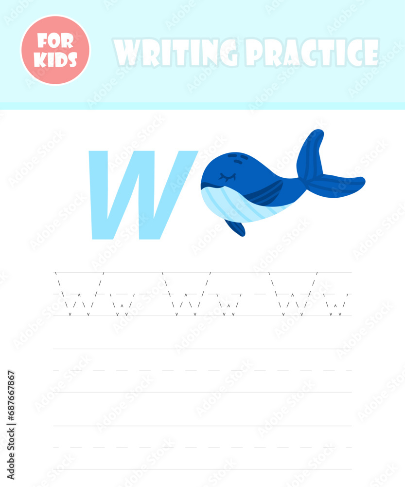 Writing practice book page, vector alphabet cartoon template, education ...