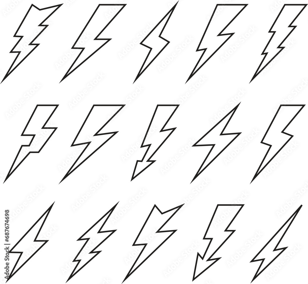 flash thunder power icon in line set. isolated on transparent ...