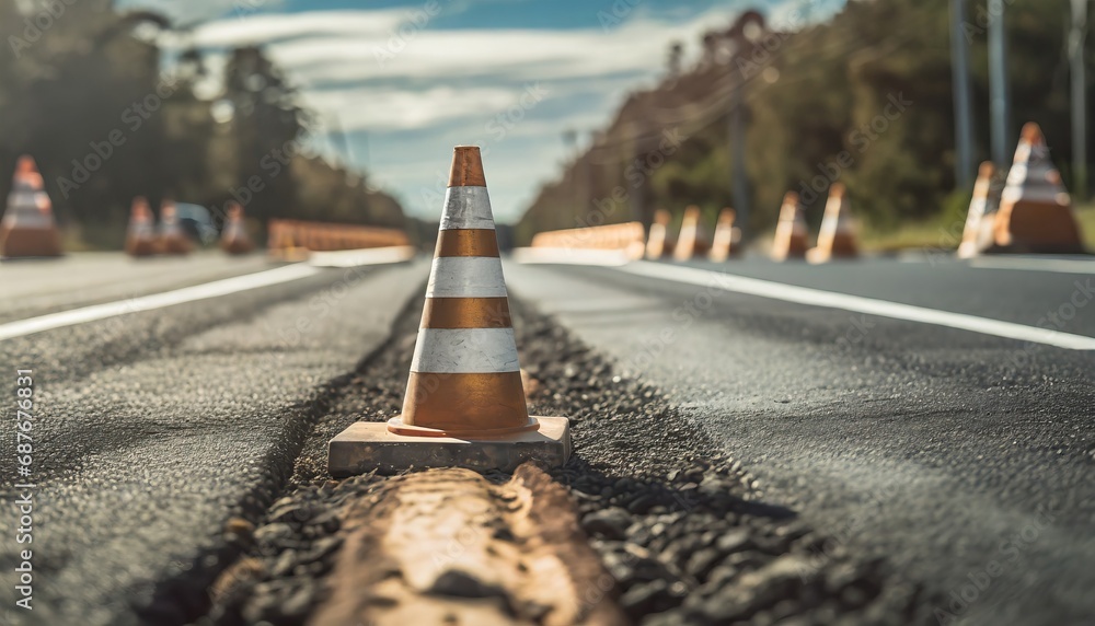 Lane Closure. Cones Blocking Off a Portion of the Road for Maintenance ...