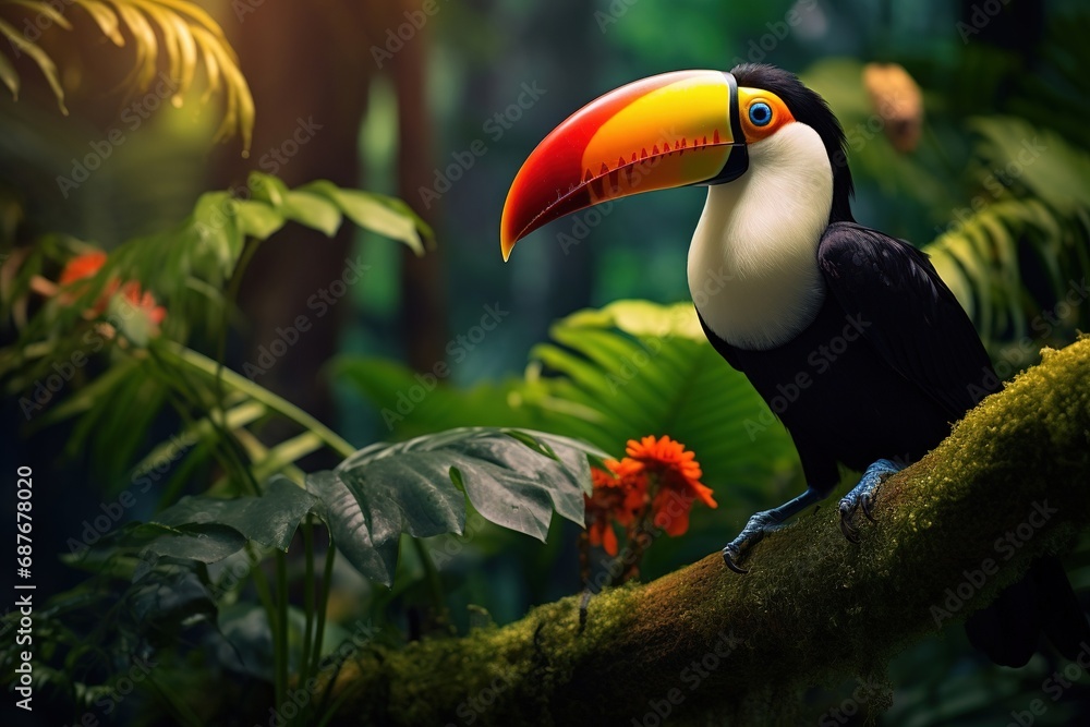 Toucan tropical exotic bird from the rainforest with its iconic yellow ...