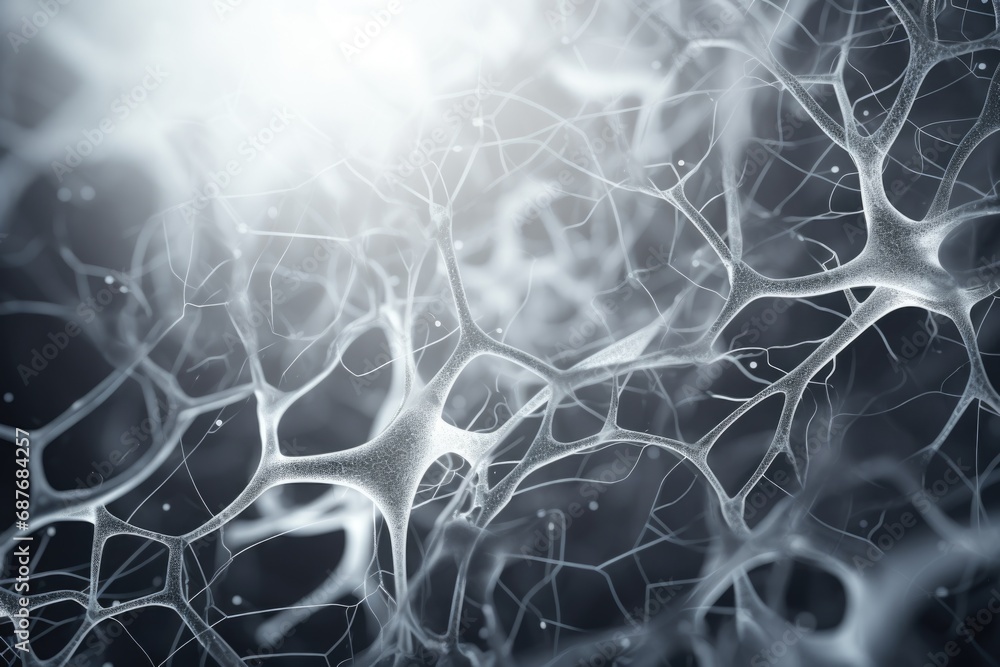 A black and white photo depicting a cluster of neurons. This image can ...