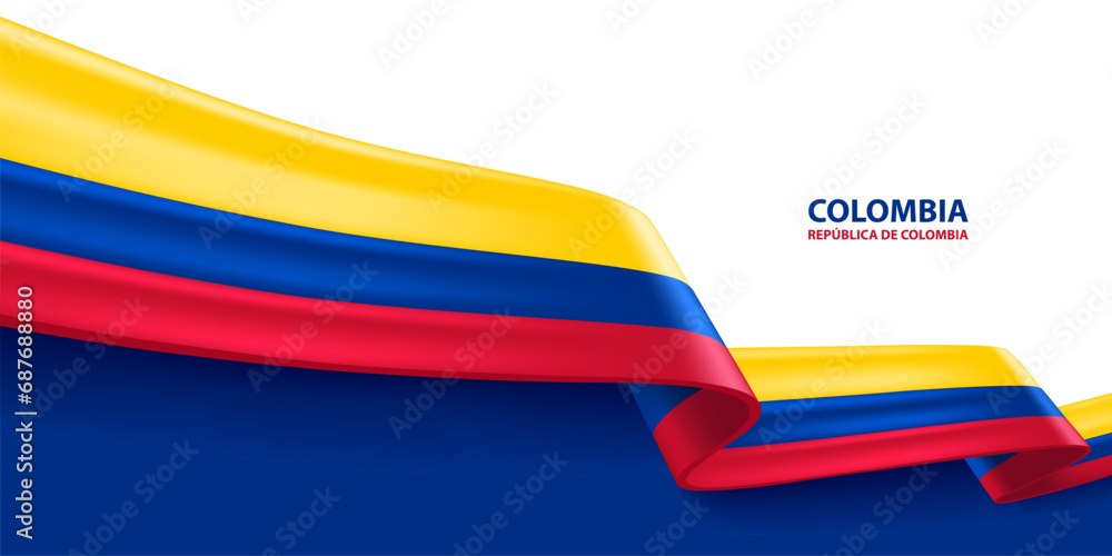 Colombia 3D ribbon flag. Bent waving 3D flag in colors of the Colombia ...