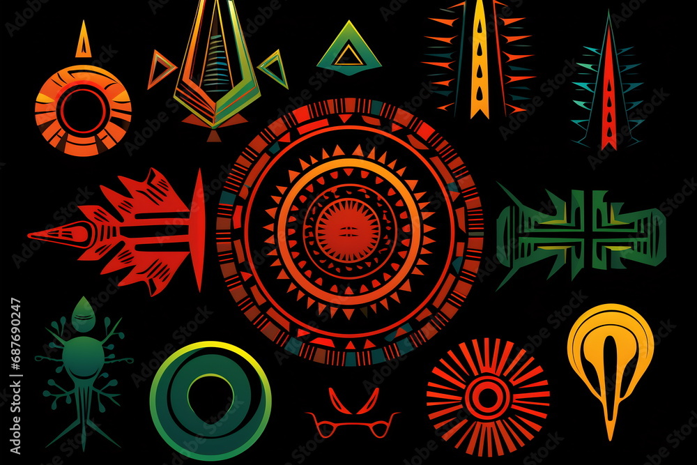 Abstract artwork with vibrant colors predominantly featuring red, green ...