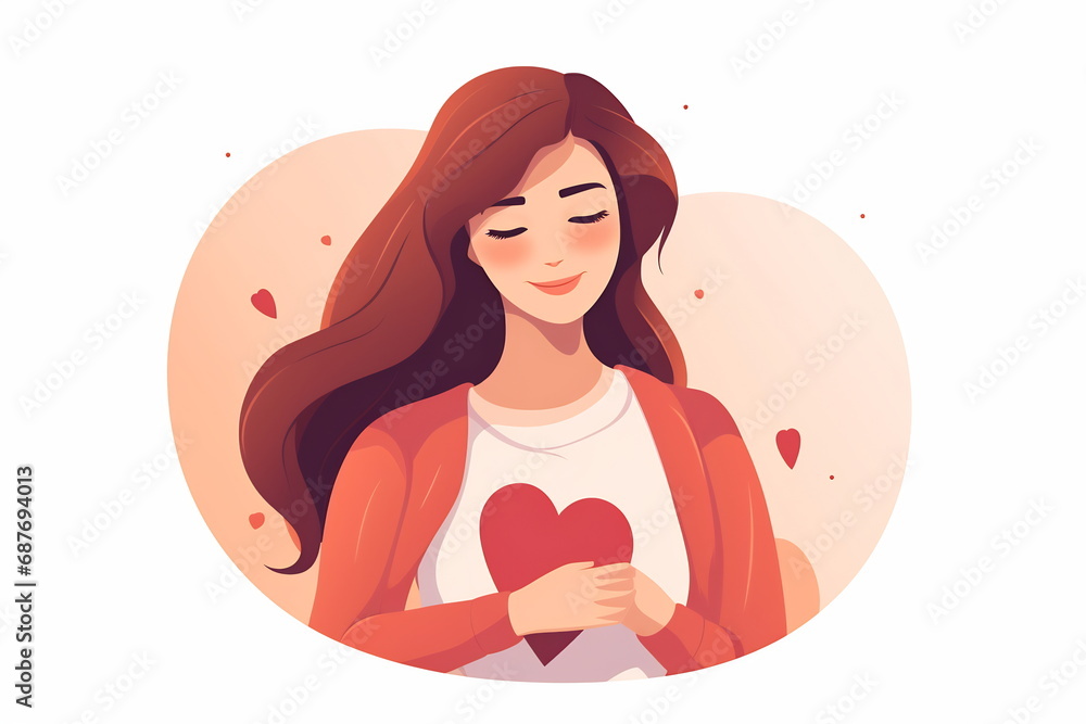 Illustration of a woman love myself. Fall in love, emoji, facial ...
