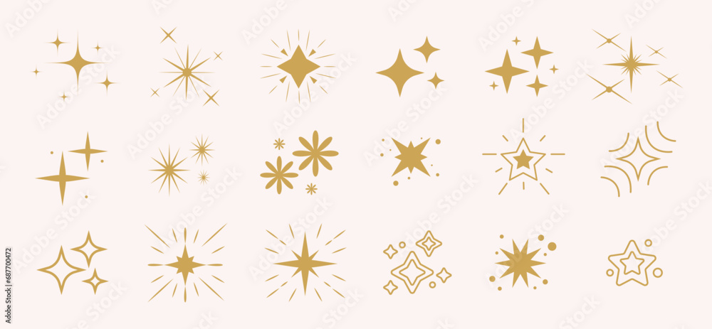 Yellow sparkles symbols vector. Set of l vector stars sparkle icon. Bright firework, decoration ...