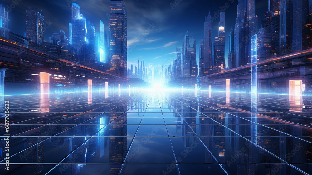 Futuristic 3D cyberspace environment filled with binary code ...