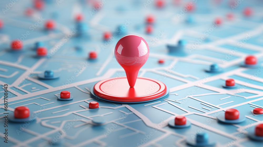 3D illustration of a map with a navigation pin and locator mark. ai ...
