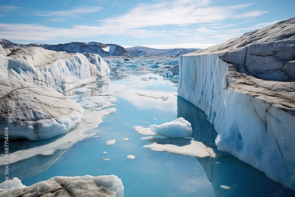 Greenland ice sheet. The Ice Cap crossing through striking glacier ...