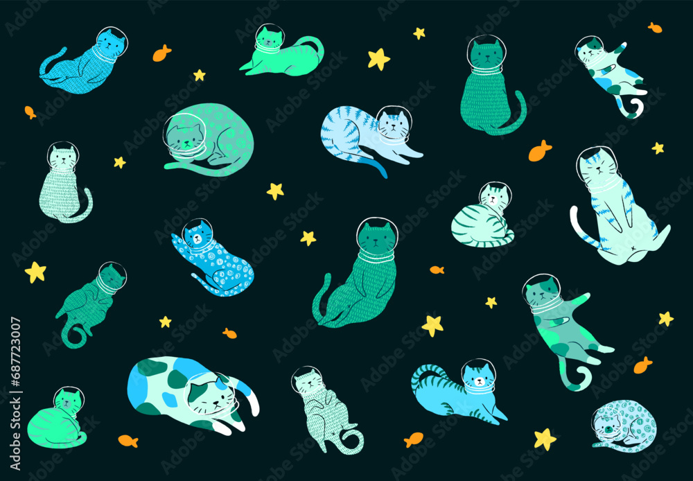 Cat astronauts illustration vector set. Cartoon cats. Alien cats in ...