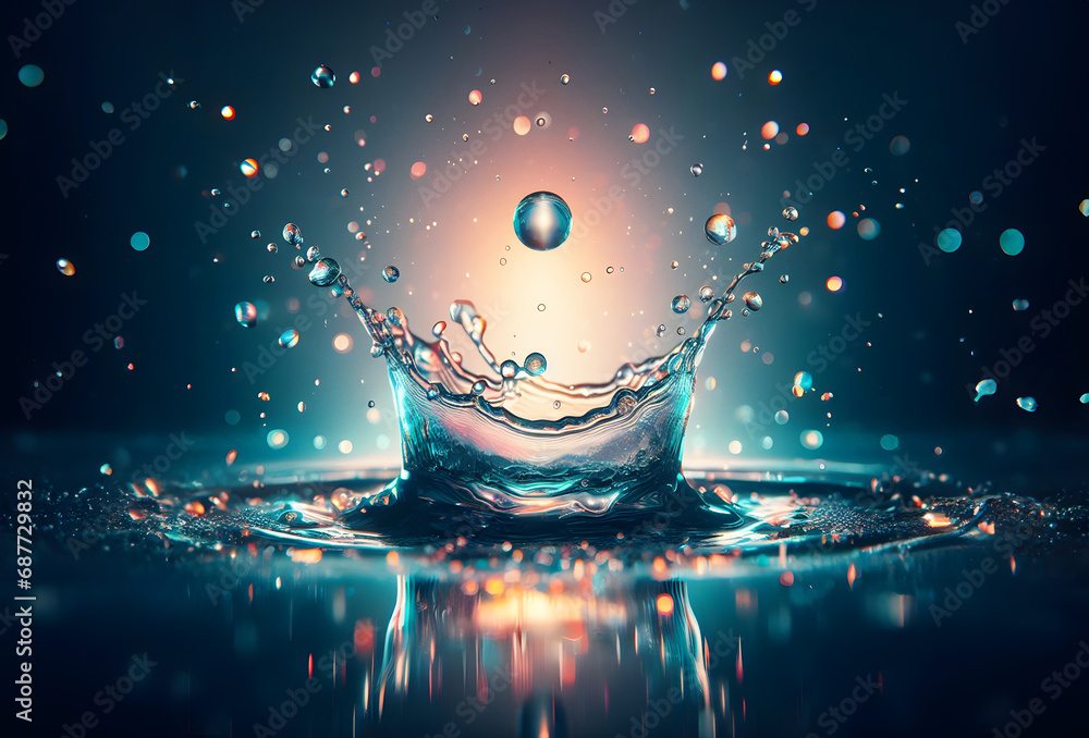 Water drop freeze frame splash in rippling water Stock Photo | Adobe Stock
