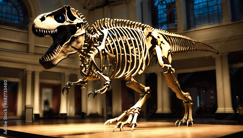 skeleton of a Tyrannosaurus rex dinosaur in museum. T-Rex Tyrannosaurus ...
