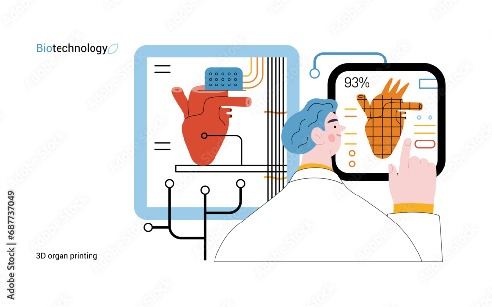 Bio Technology, 3D organ printing -modern flat vector concept ...