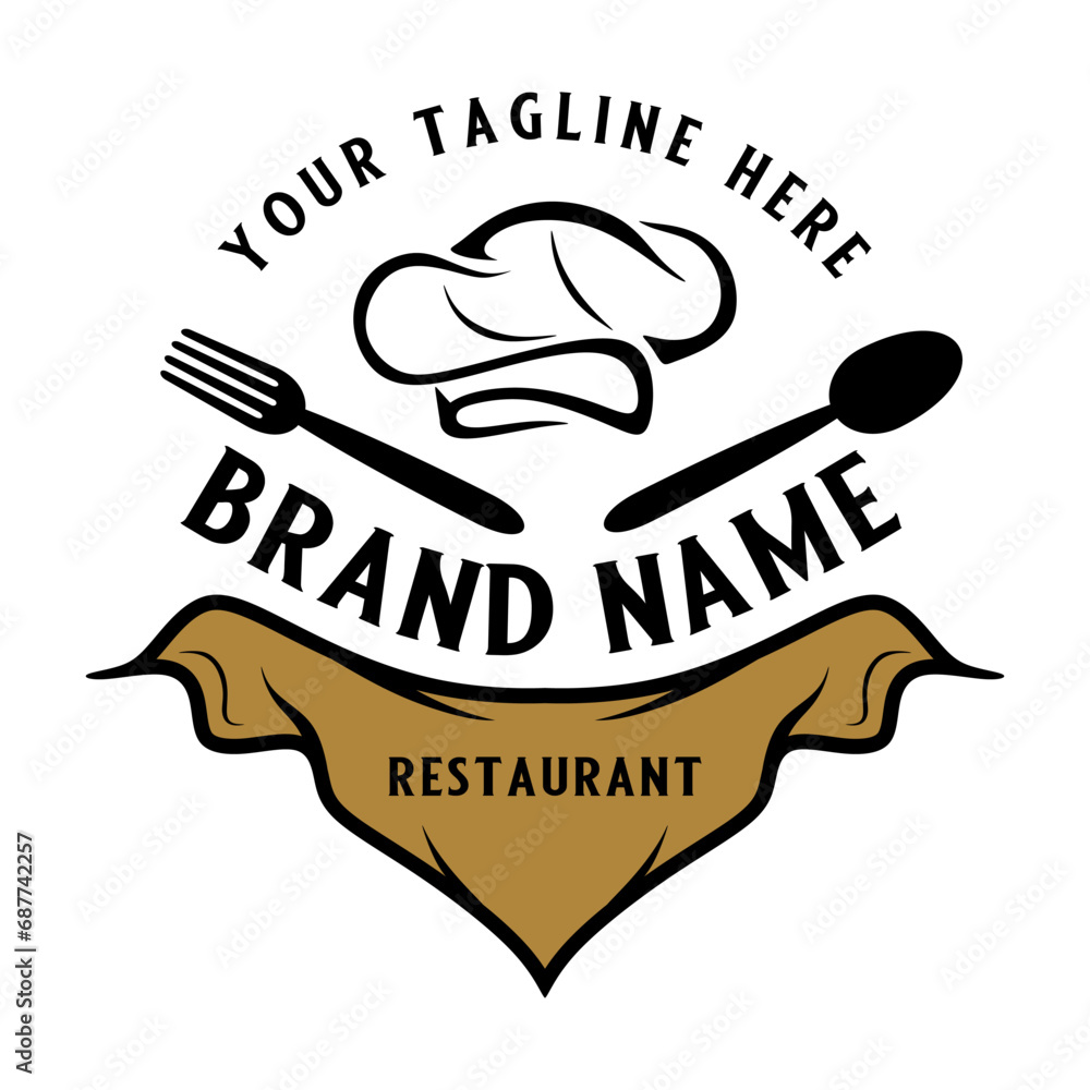 restaurant logo, chef's hat, fork and spoon are symbols for restaurant ...