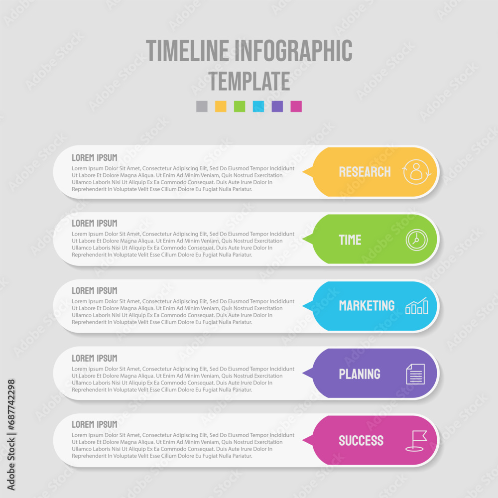 Five section infographic diagram, vertical process chart template with ...