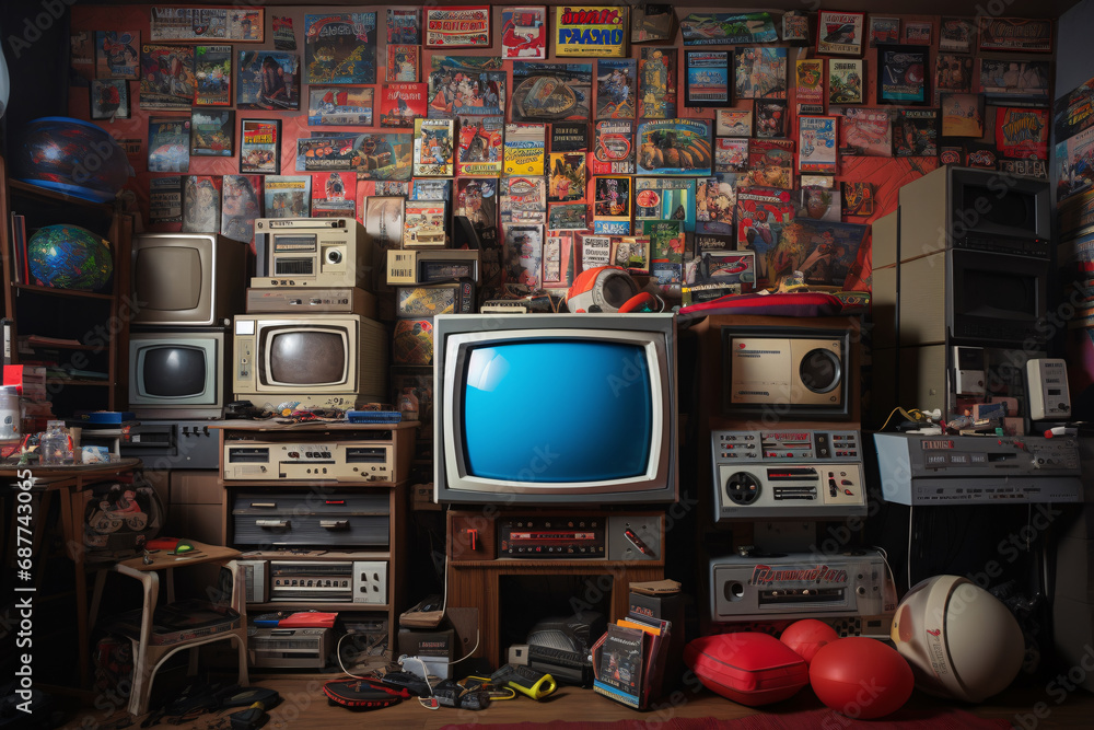 Vintage 90s nostalgia with a retro gaming setup and fashion in a ...