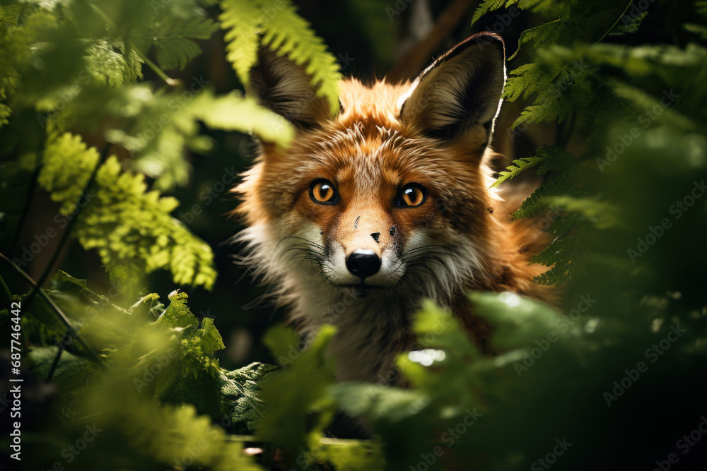 A curious fox exploring a lush forest, embodying the adaptability and ...