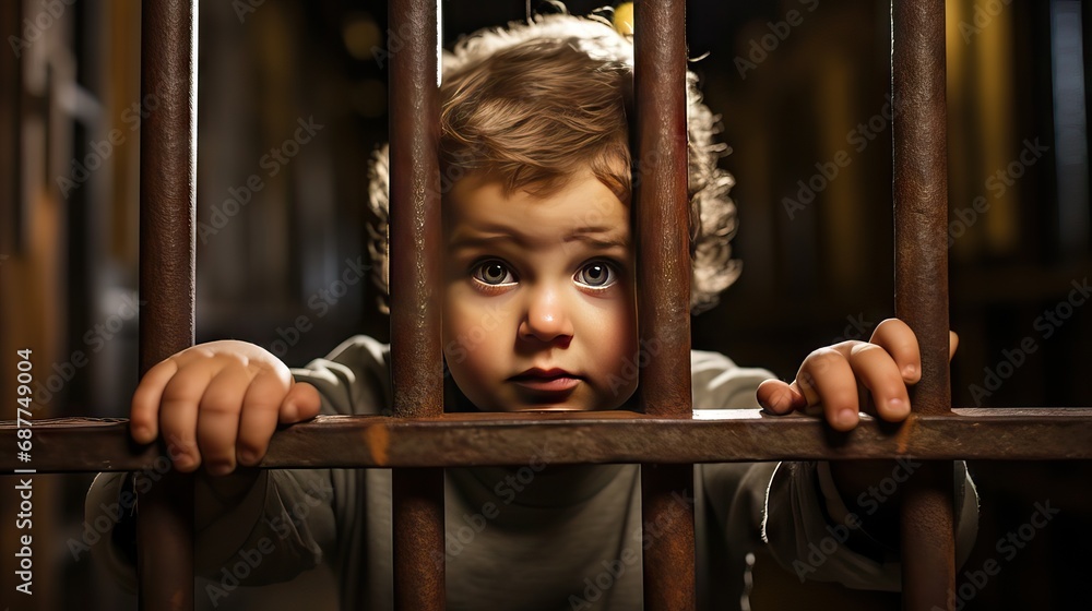 A heart-wrenching image of a toddler behind bars, symbolizing the ...