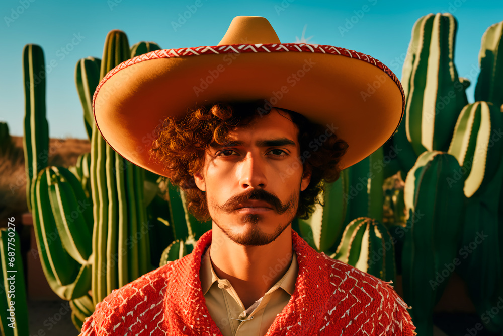 A portrait featuring a young strong and stylish Mexican man with curly ...
