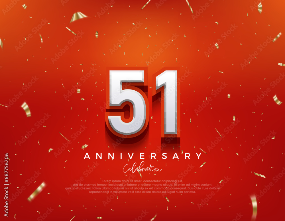51st Anniversary. with white 3d numbers on fancy red background ...