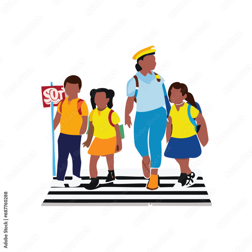 drawing of primary school students crossing the road on the zebra ...