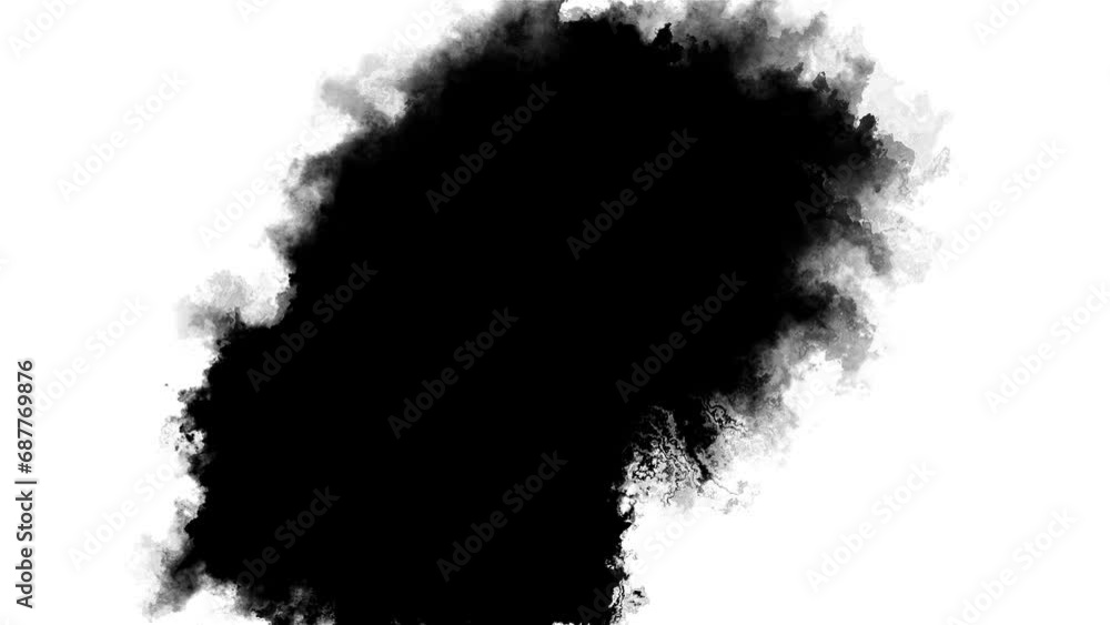 4K ink splatter transition in black and white seamless loop. Turbulent ...