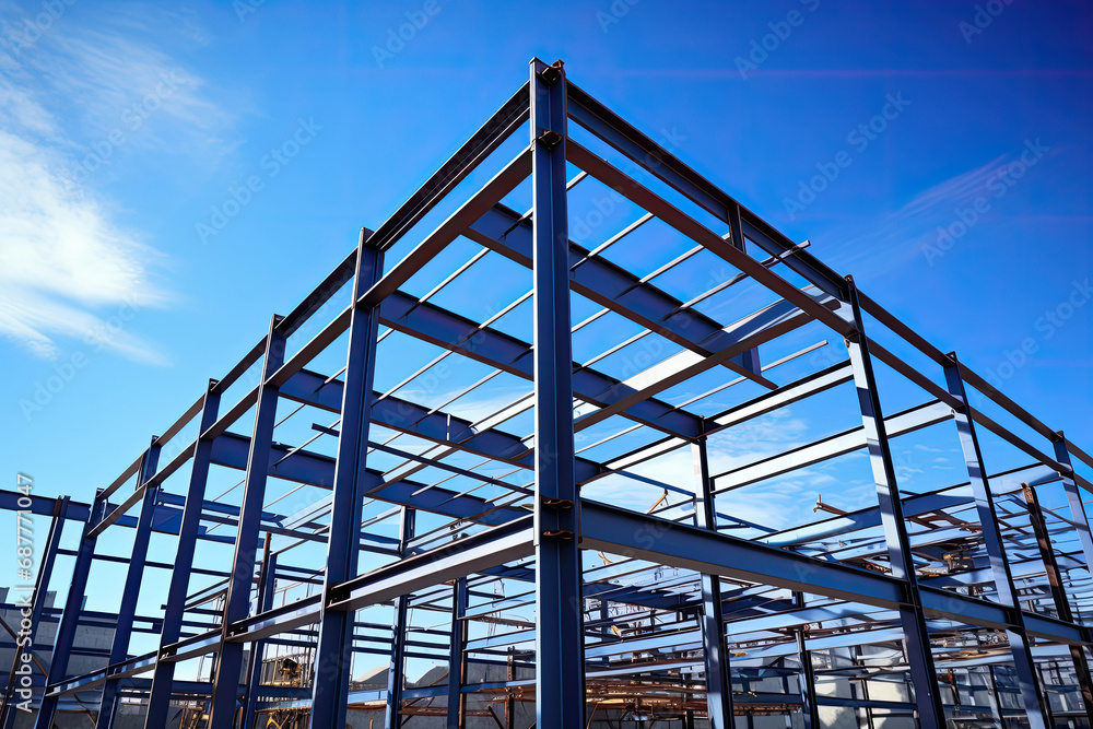 Structure of steel roof truss under the construction building with ...