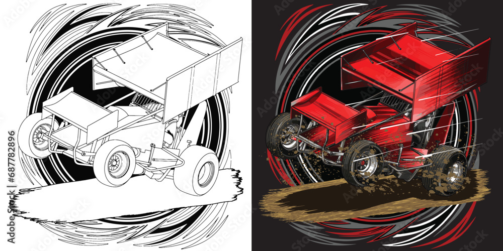 red drag race illustration isolated in black background, this design is ...