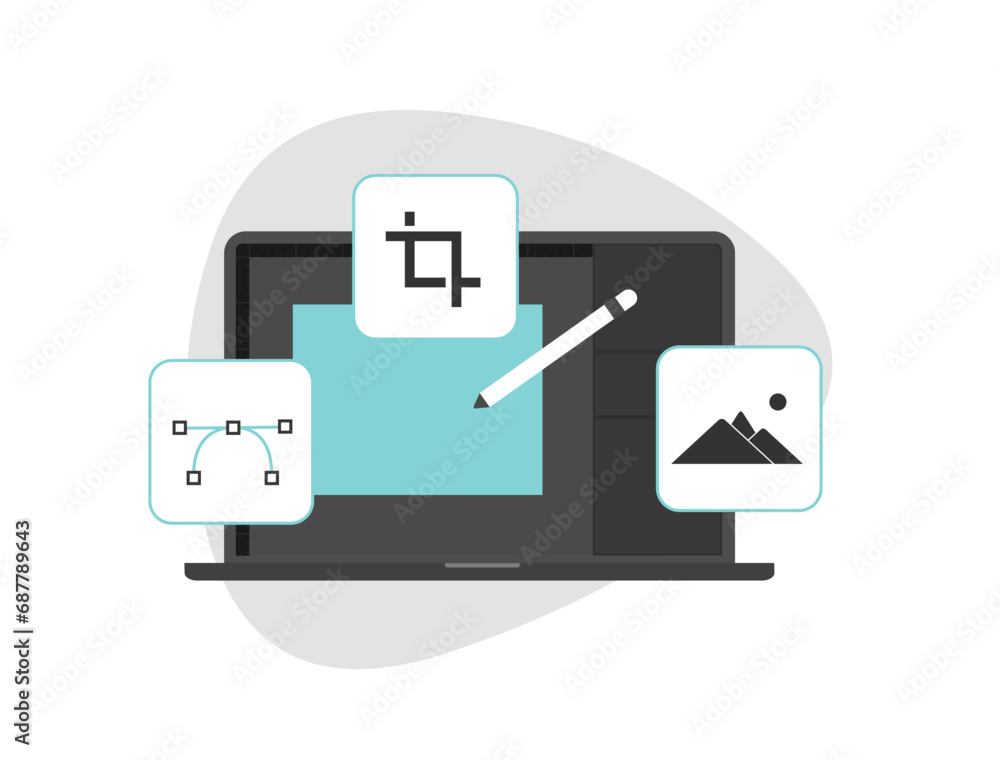 Laptop displays with UI design programs for digital art and editing ...