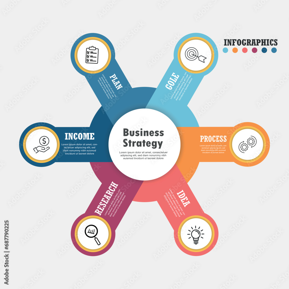 Business infographic template. Organization chart with 6 steps, and ...