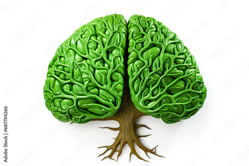 medical illustration of a green tree-shaped brain isolated on white ...