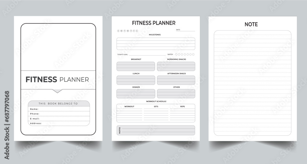 Editable Fitness Planner Kdp Interior printable template Design. Stock ...