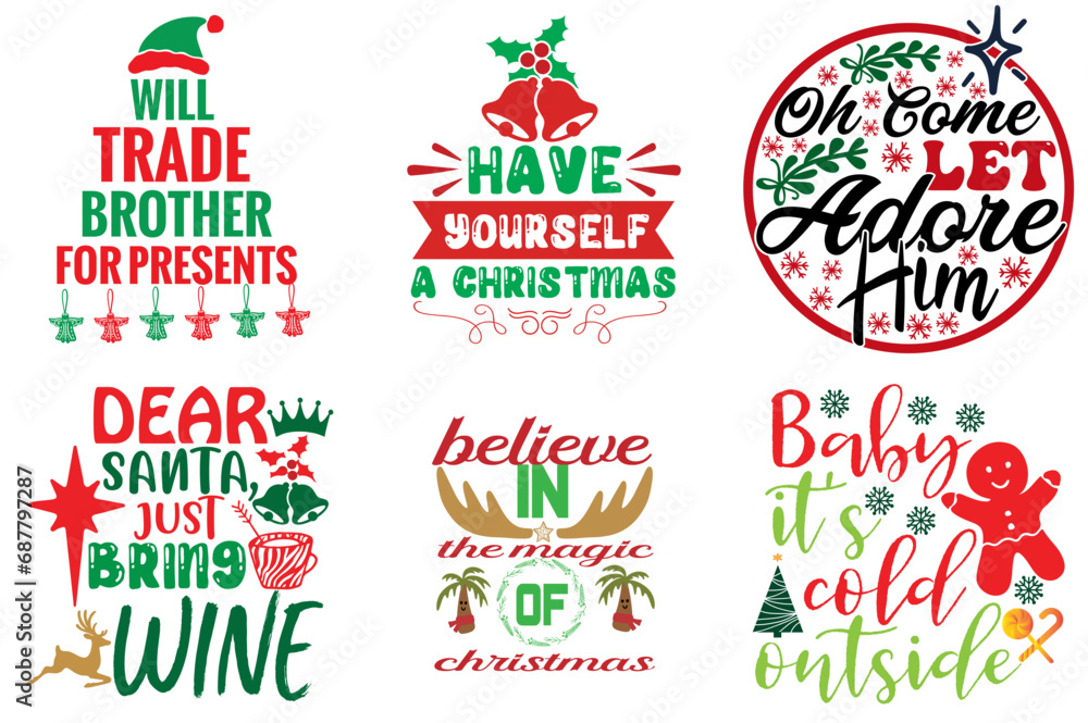 Christmas and Winter Hand Lettering Set Christmas Vector Illustration ...