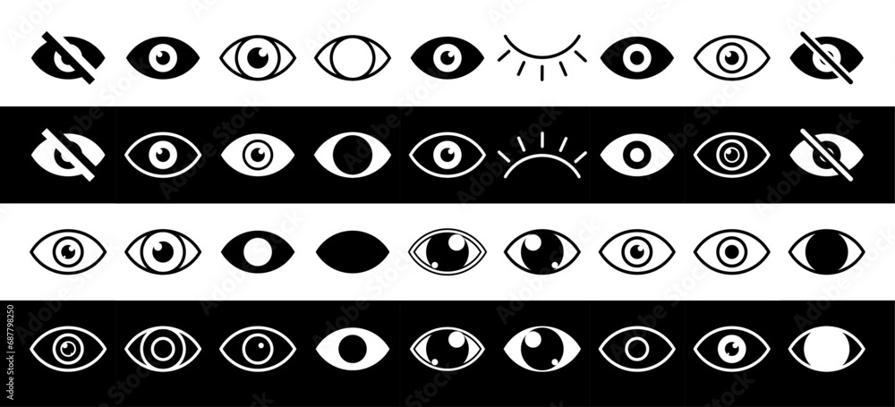 Set of eye icons. Line and Filled eye Vector collection. Stock Vector ...