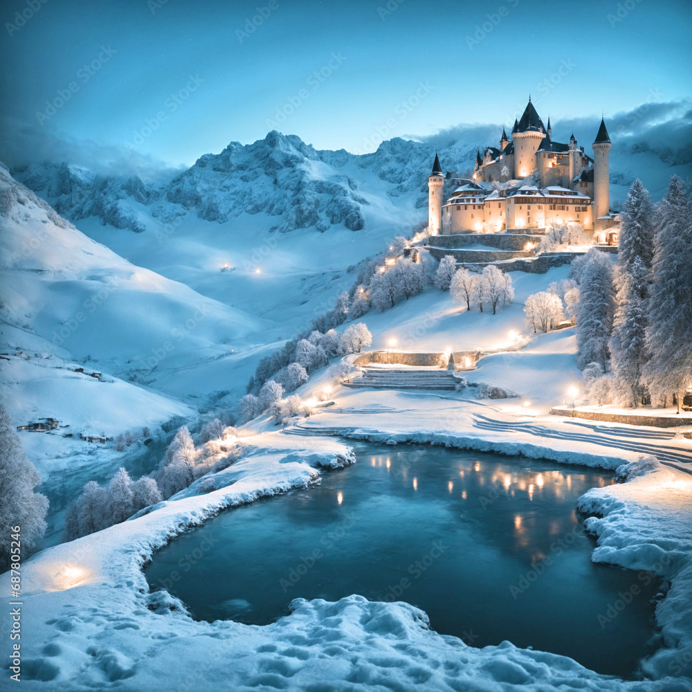 Dream and Vintage castle in Alp mountain in France. This image, based ...
