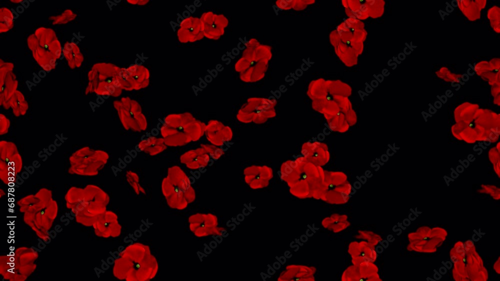 Poppies remembrance day LOOP TILE Swirl with alpha. This 3d animation ...