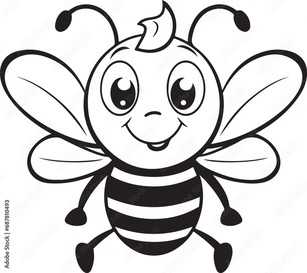 hand drawn bee outline kawai style coloring page illustration Stock ...