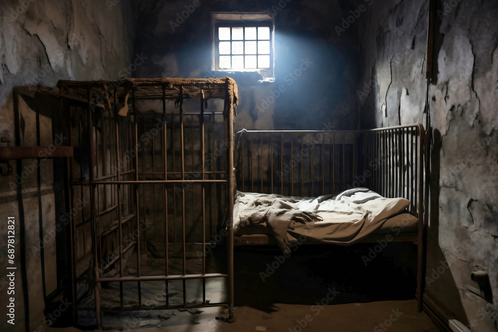 Single old prison cell for holding dangerous criminals. Prison cell in ...
